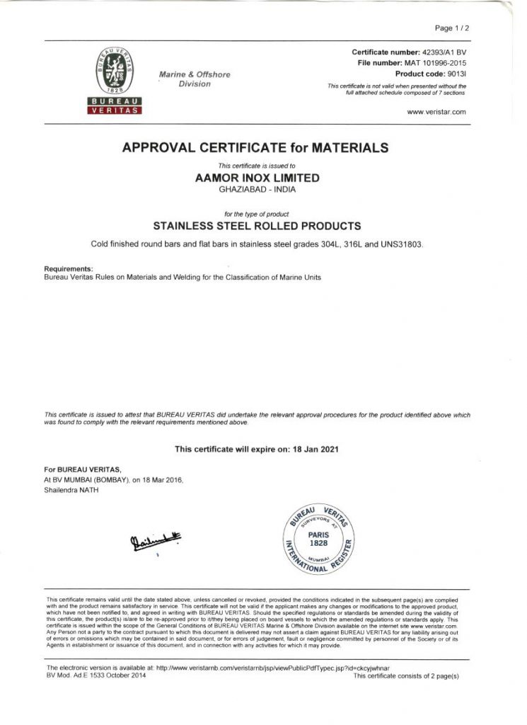 Certificates & Approvals - Aamor Inox